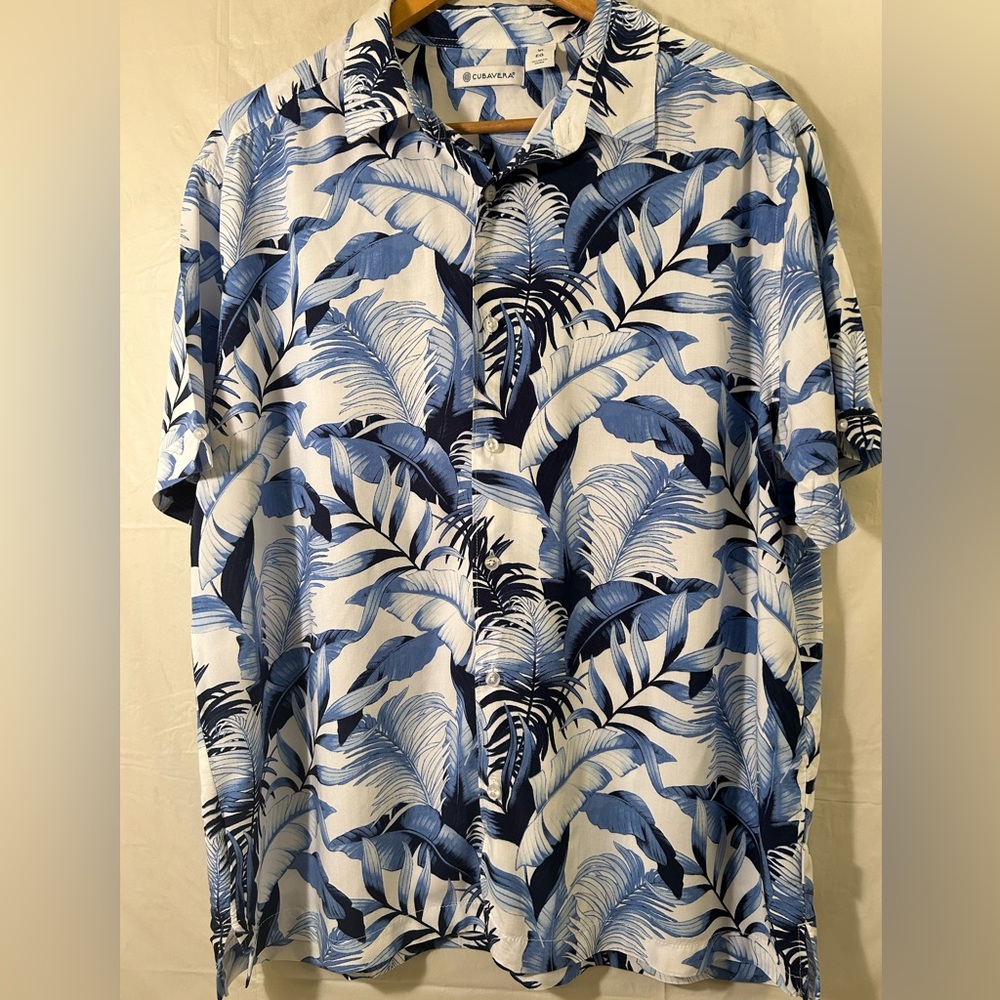 Cubavera Blue & White Floral Camp Shirt Size Xl - Gem